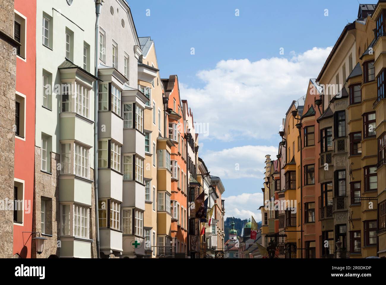 Tall colourful buildings alongside the Maria-Theresien-Strasse, the ...