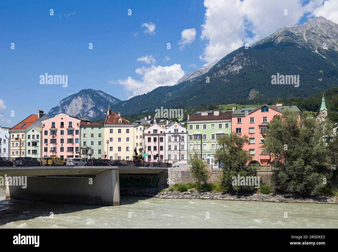 Colourful Houses of Innsbruck on the River Inn over the Innbrücke (Inn ...