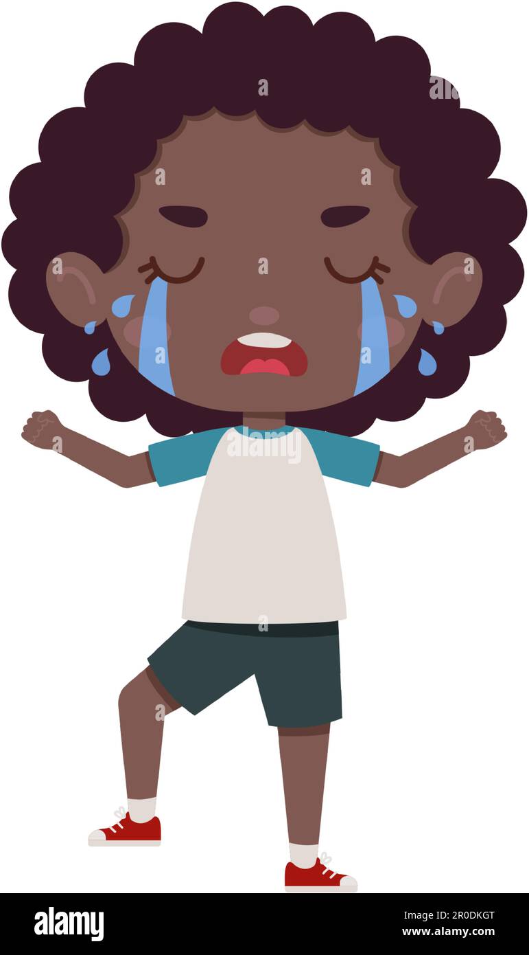 Cute little kid african girl cry. Cartoon schoolgirl character show ...