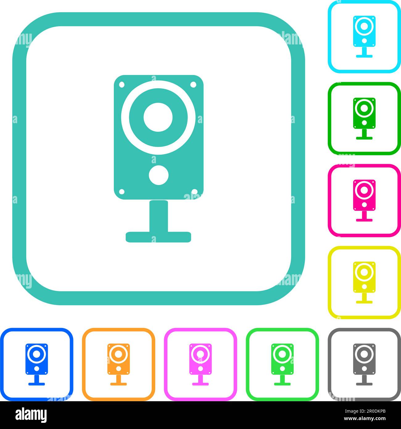Music speaker vivid colored flat icons in curved borders on white ...