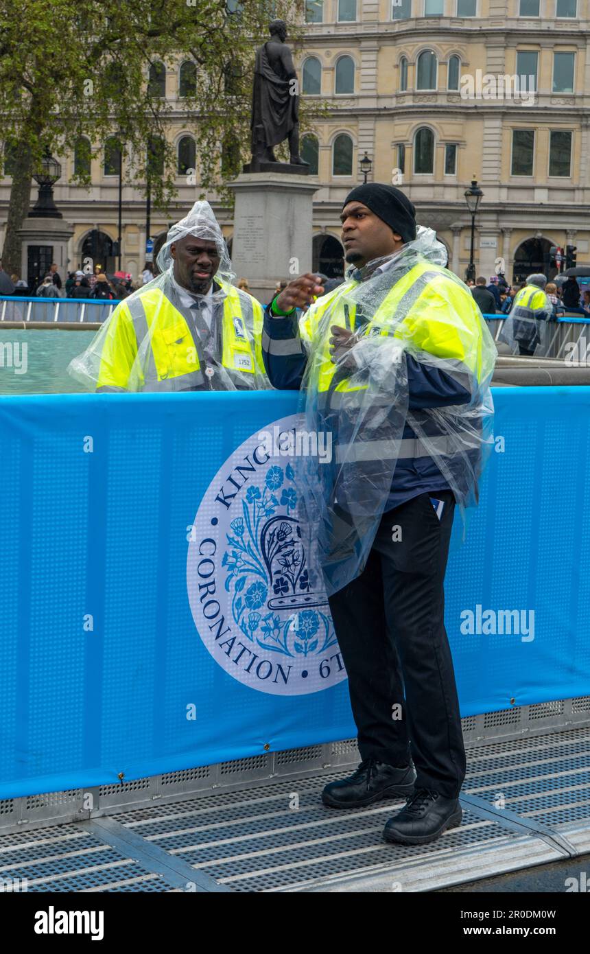 Security guards at Trafalgar Square during the coronation of King ...