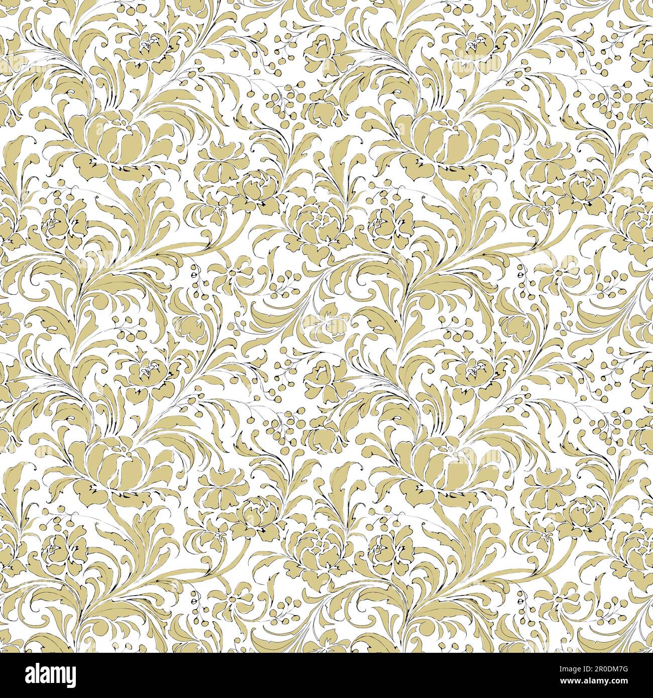 Golden seamless antique wallpaper decor. Digital painting illustration ...