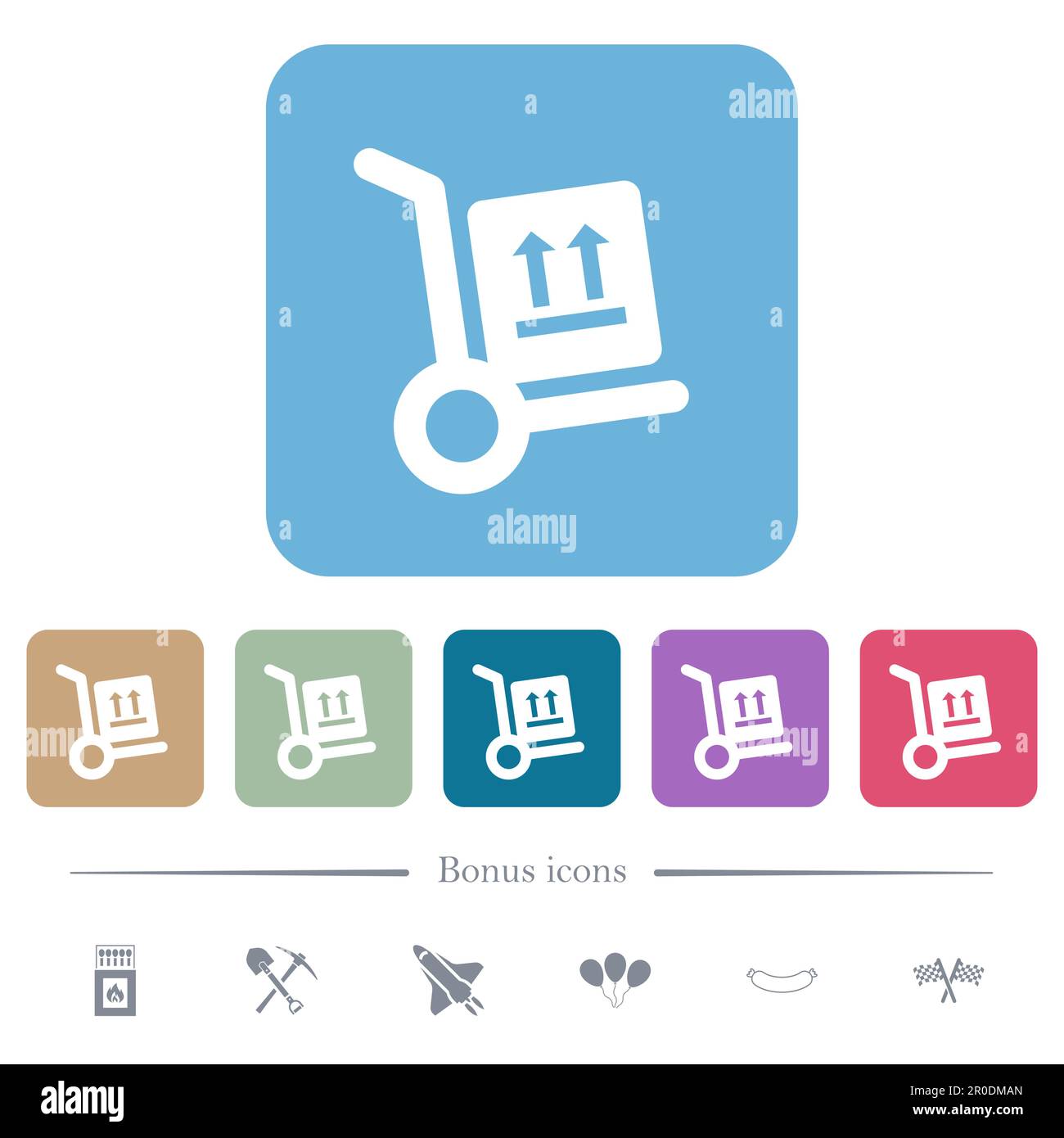 Side up parcel delivery solid white flat icons on color rounded square backgrounds. 6 bonus ...