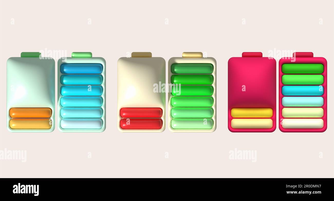 3D illustration. Battery power with charge level indicator. electrical ...