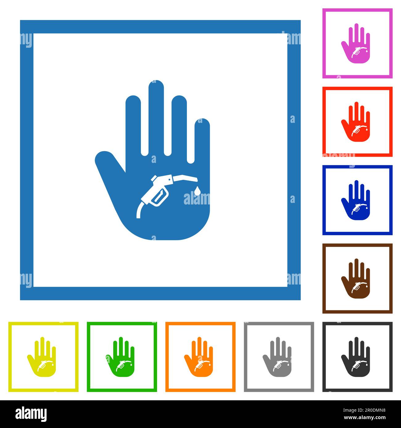 Hand shaped fuel sanction sign solid flat color icons in square frames ...