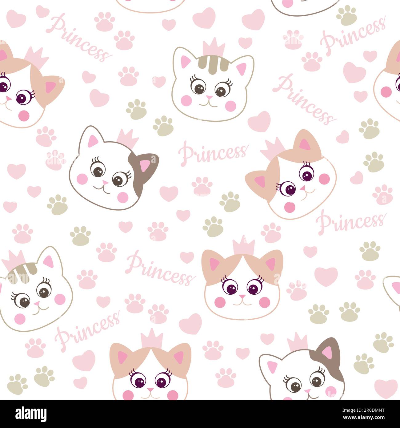 seamless vector pattern with cats princess. wallpaper vector pattern ...