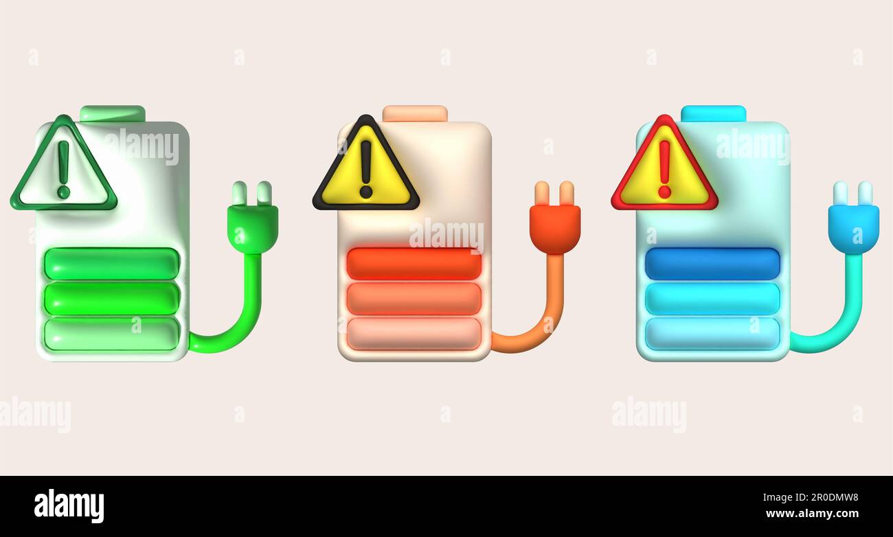 3D illustration. Battery power with charge level indicator. electrical ...