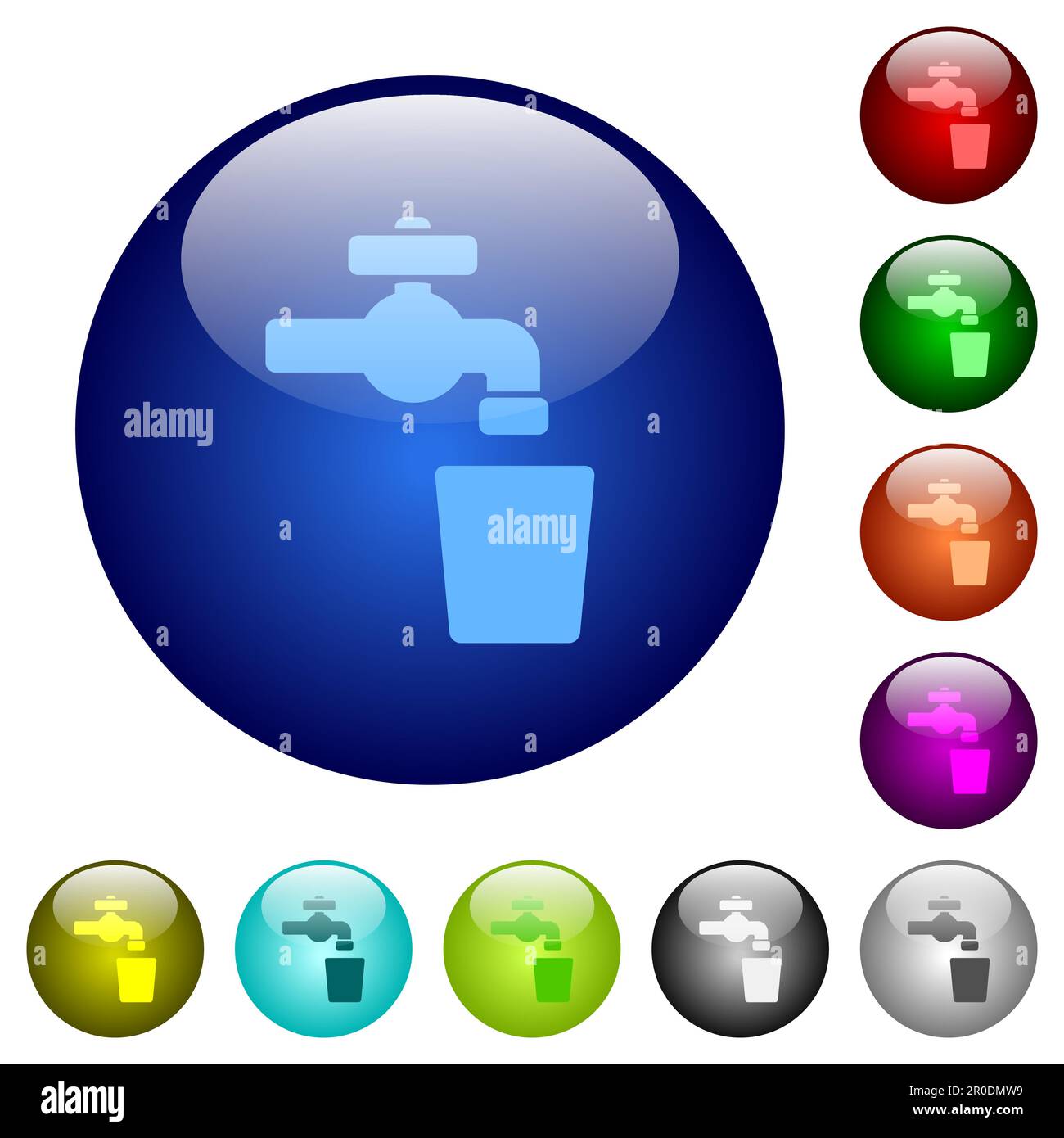 Drinking water icons on round glass buttons in multiple colors ...