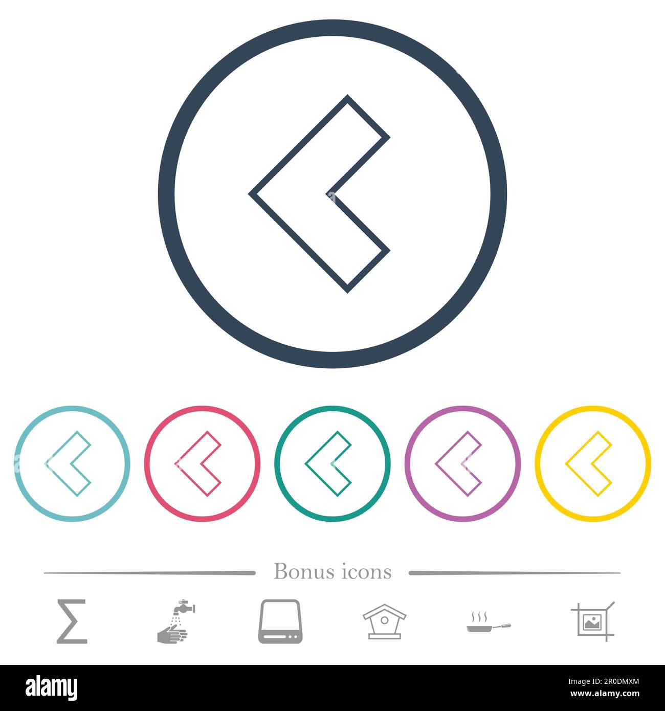 Left Angle Arrow Outline Flat Color Icons In Round Outlines 6 Bonus Icons Included Stock Vector