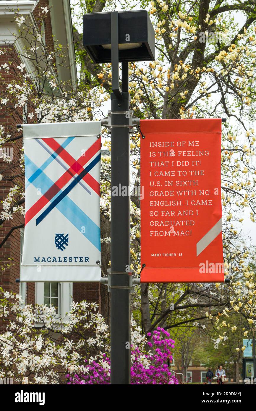 ST. PAUL, MN, USA - MAY 6, 2023: Campus flag and banner at Macalester ...