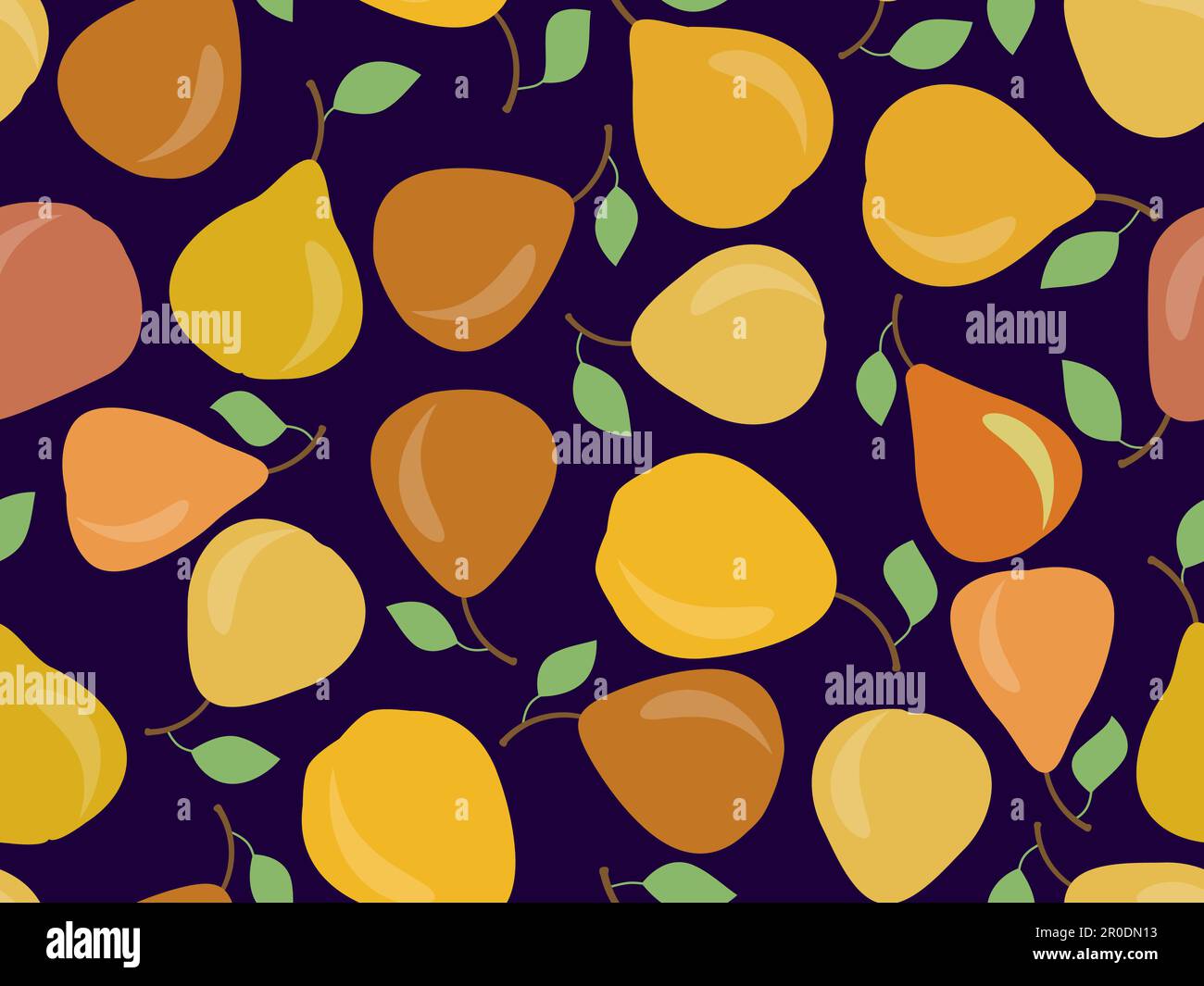 Pears seamless pattern. Fruit pear with one leaf on a black background ...