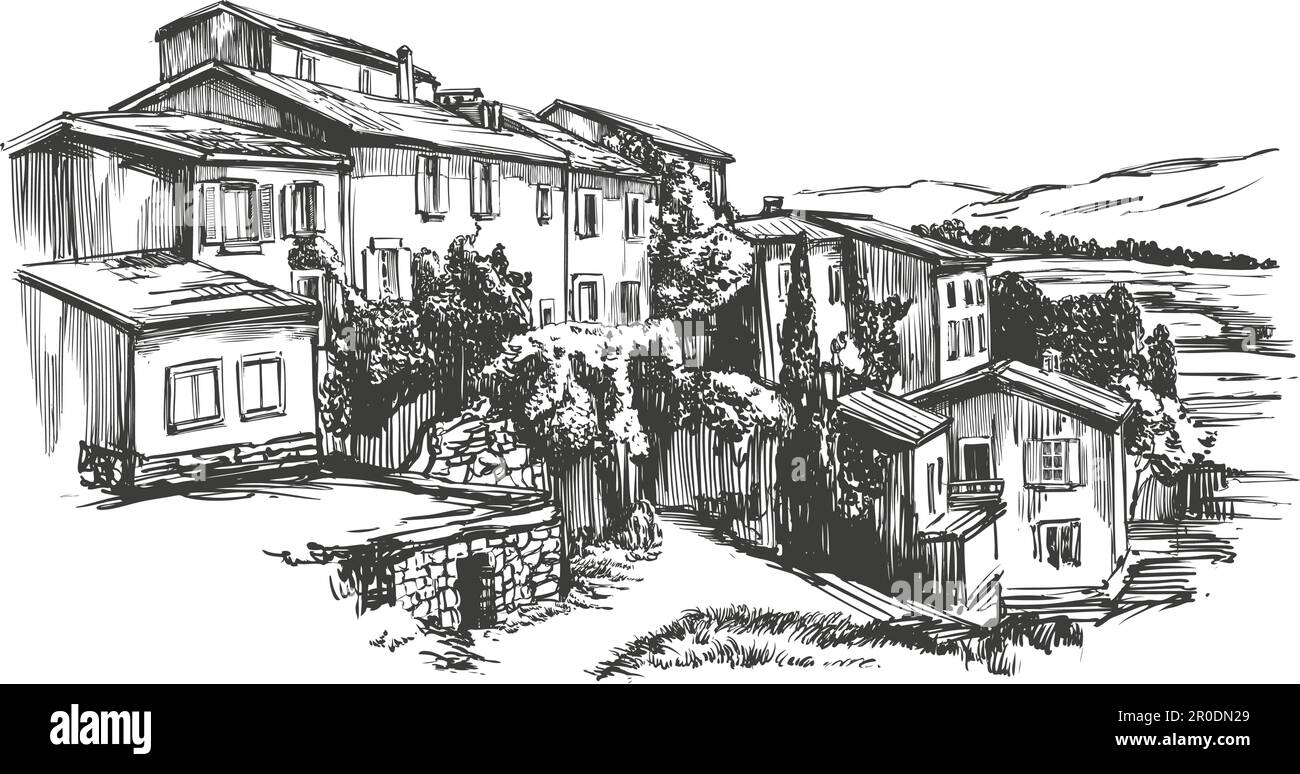 beautiful old, vintage street in a rural village, old architecture ...