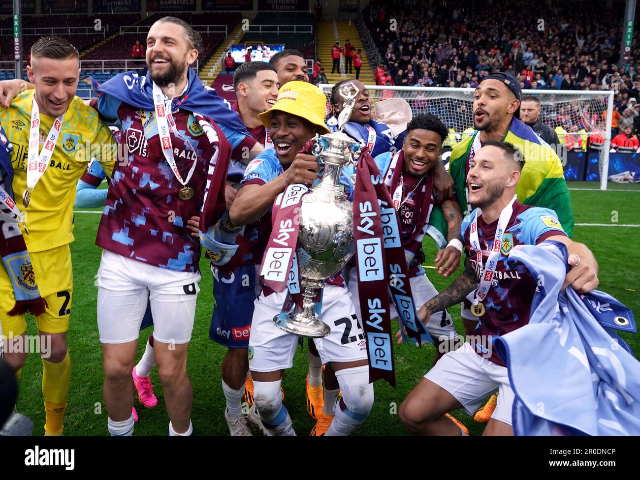 Burnley’s Nathan Tella and team-mates celebrate with the Sky Bet ...