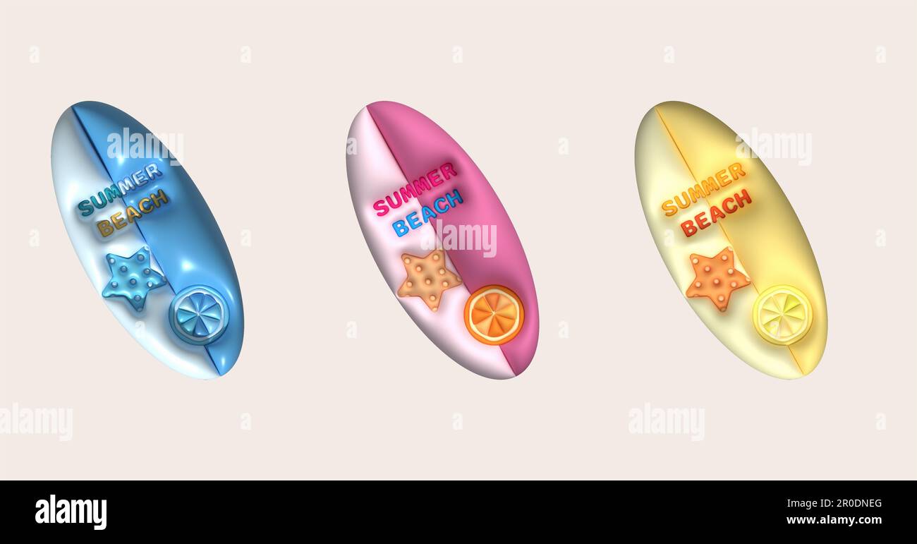 3d illustration. Summer surfboard icon. For design Stock Photo - Alamy