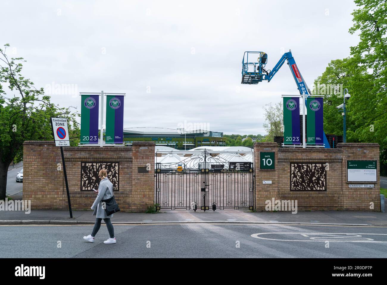 London UK. 8 May 2023. A banner outside the All England club honouring ...
