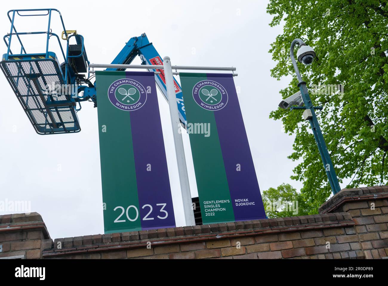 London UK. 8 May 2023. A banner outside the All England club honouring ...