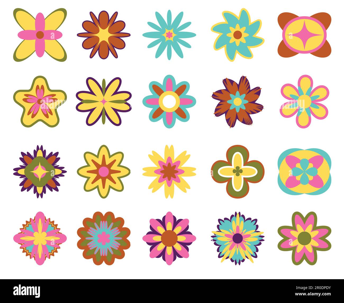 Set of Retro Groovy Flowers, vector illustration Stock Vector Image ...