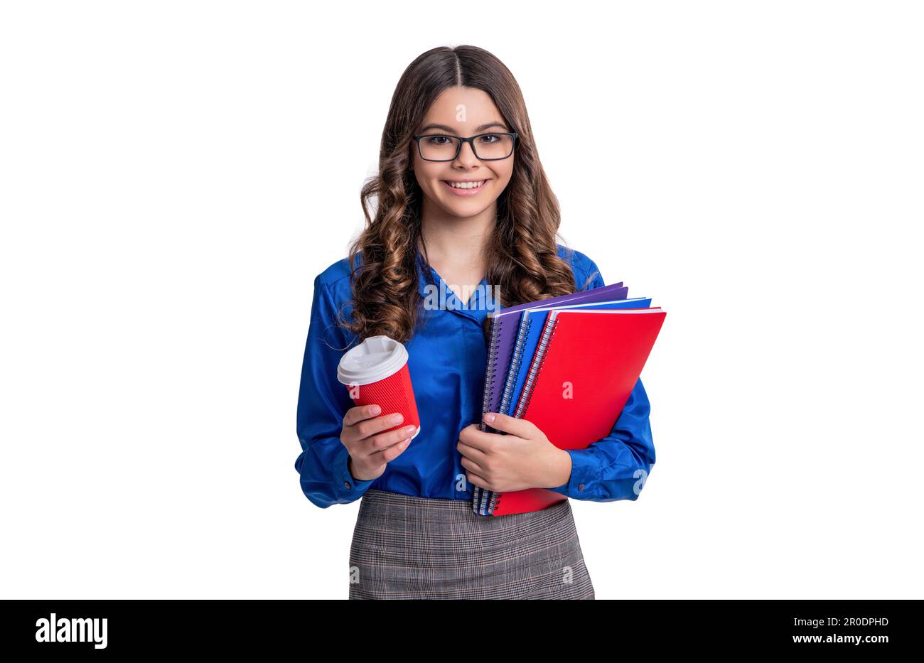 school student girl hold coffee on background. photo of school student ...