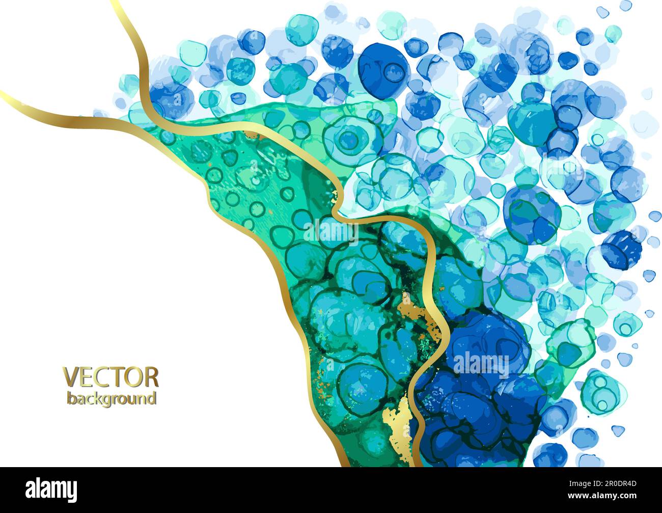 Blue and Gold Wave and Bubbles Artwork Watercolor Vector Template Stock ...
