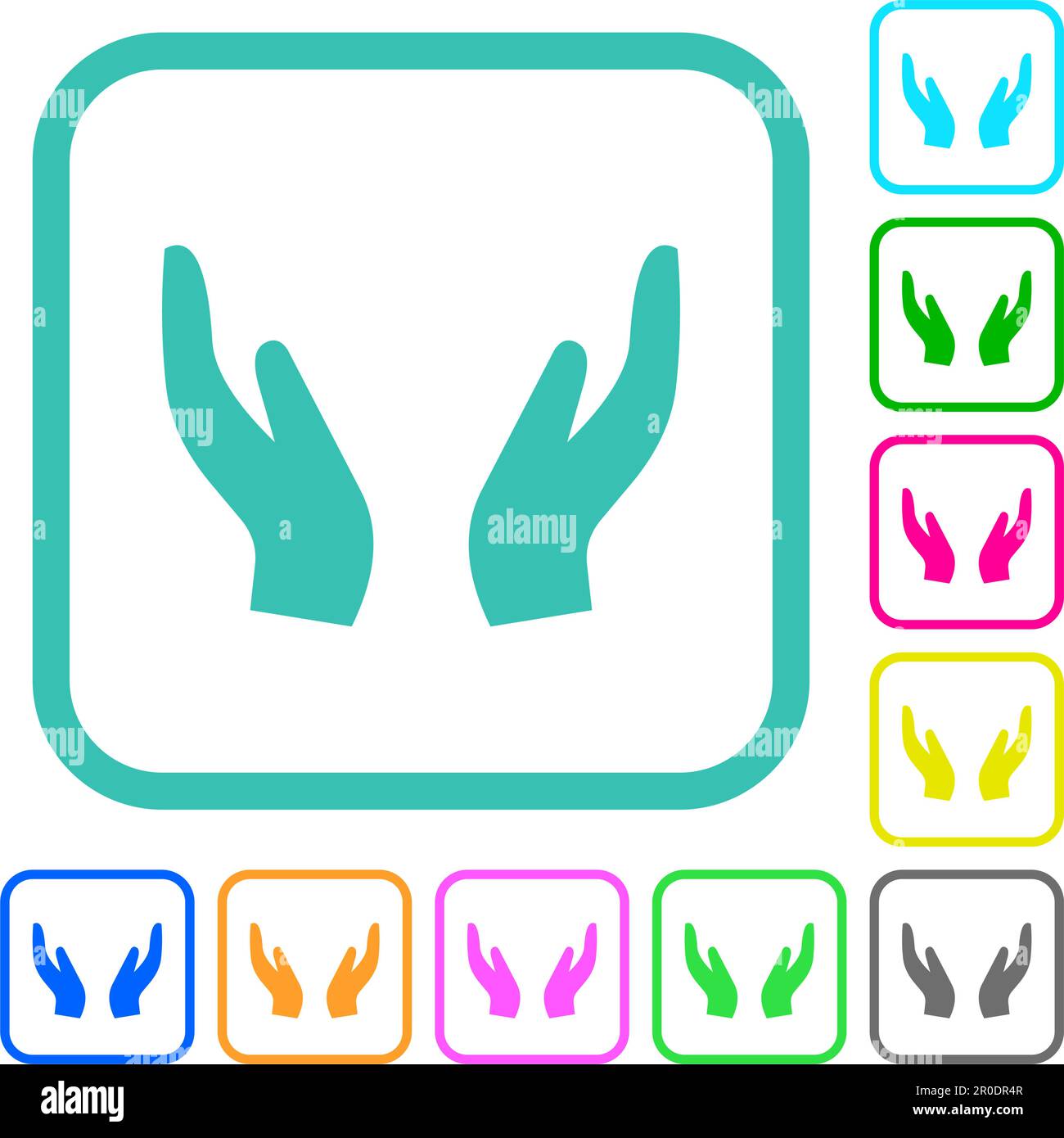 Empty protecting hands solid vivid colored flat icons in curved borders ...