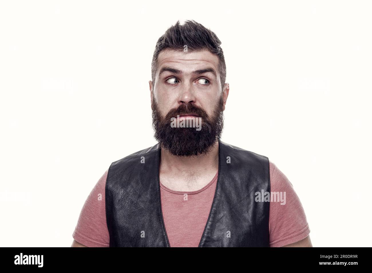 Feeling weird. Fashion trend beard grooming. Emotional face expression ...