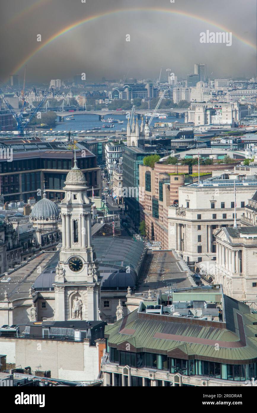A double rainbow over the City of London and River Thames Stock Photo ...