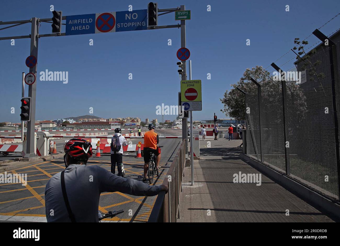 Detail of the level crossing at Gibraltar International Airport on May ...