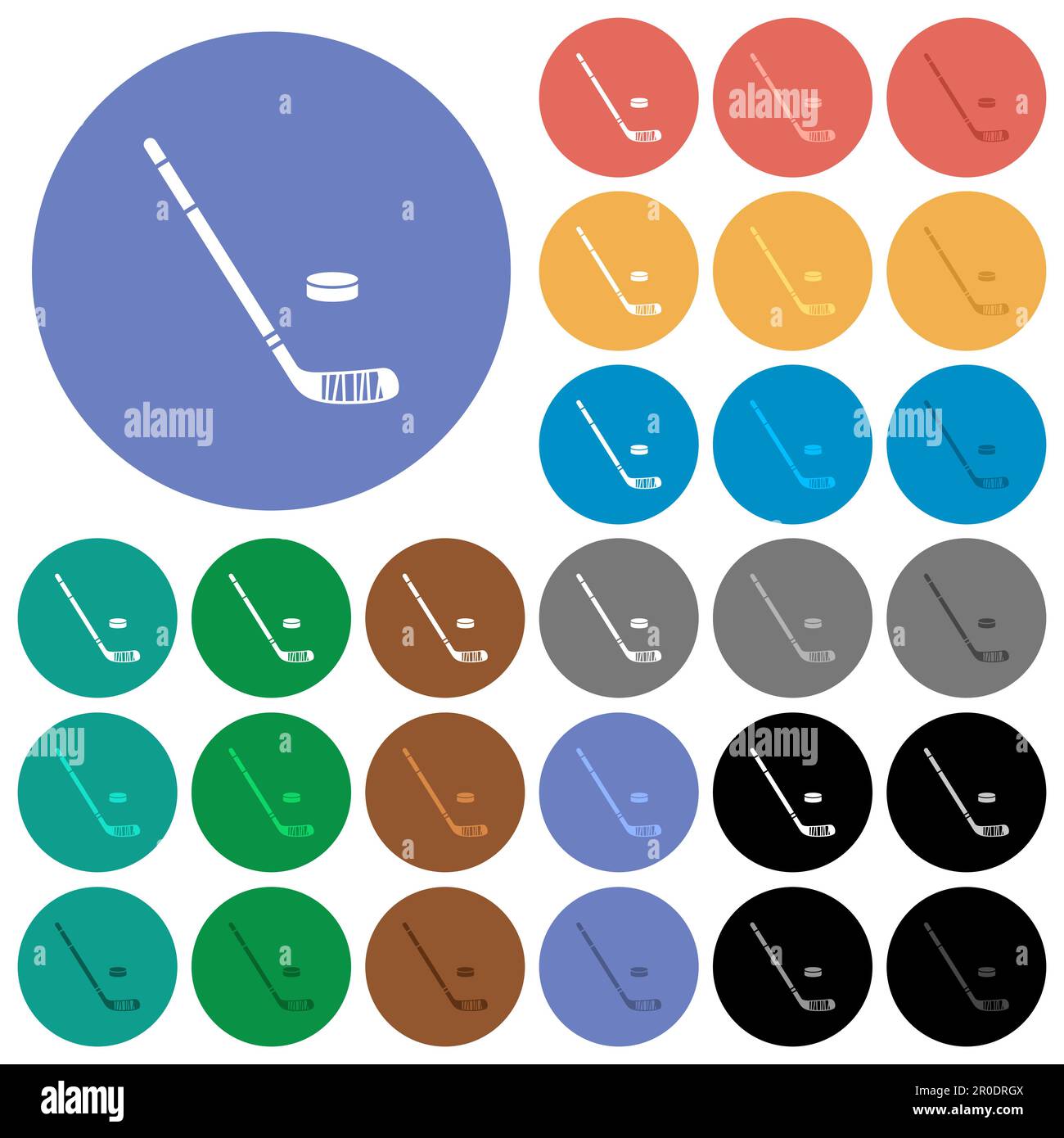 Hockey stick and puck multi colored flat icons on round backgrounds ...