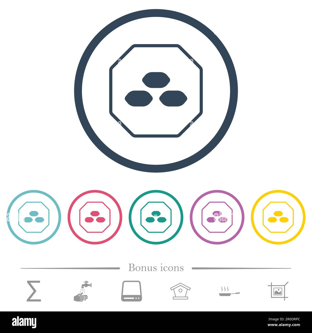 Octagon shaped coal sanction sign outline flat color icons in round outlines. 6 bonus icons ...