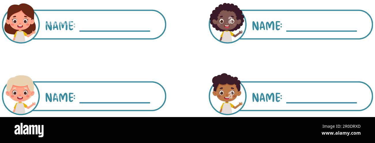 Sticky labels set for children name. Cute kid boy and girl name tags ...