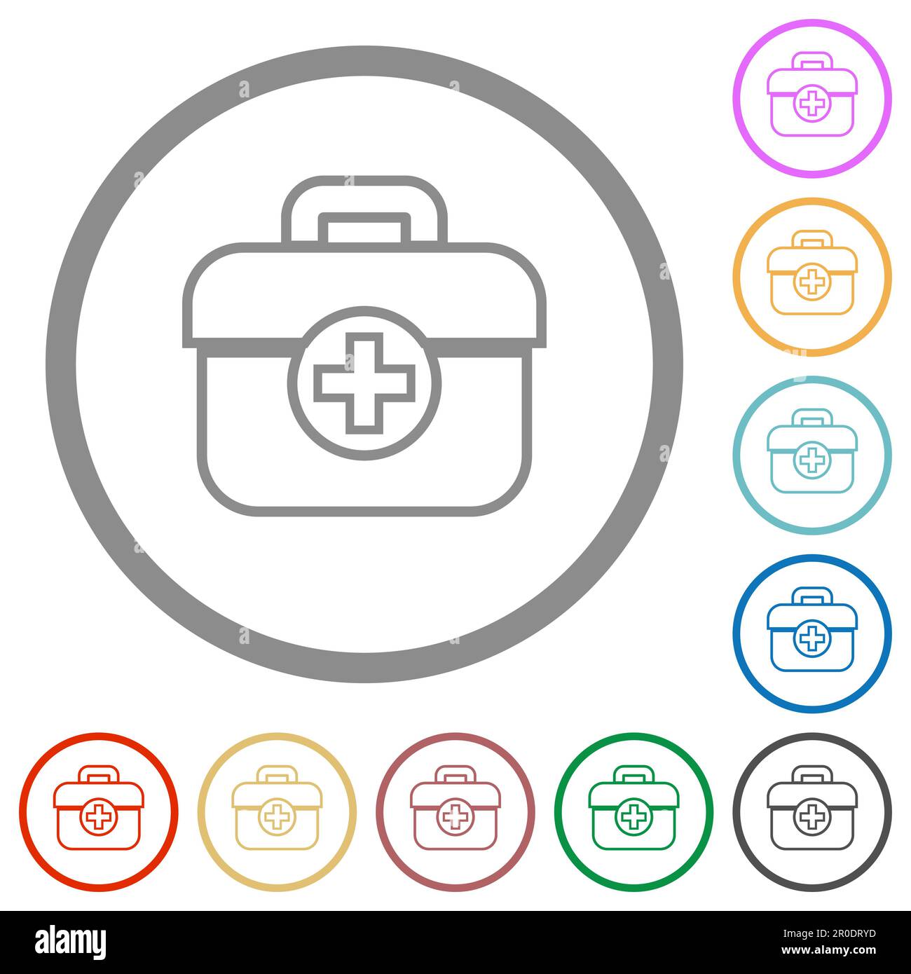 First aid kit outline flat color icons in round outlines on white ...