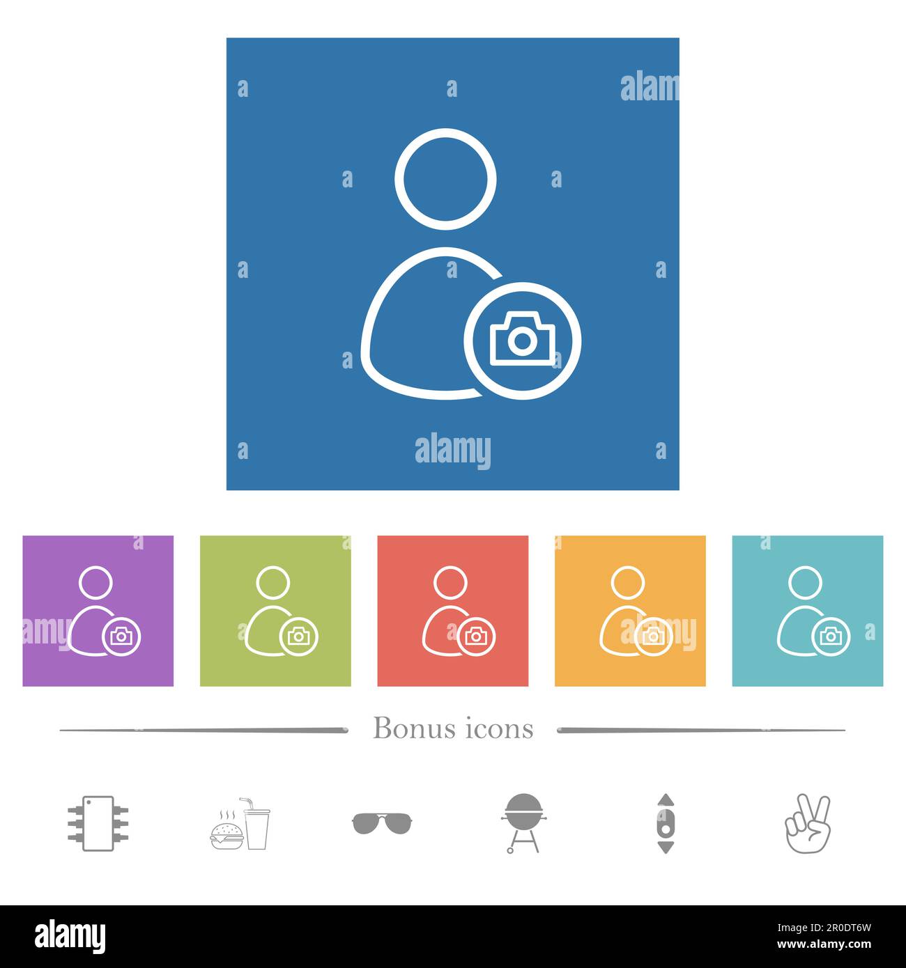 Account profile photo outline flat white icons in square backgrounds. 6 ...