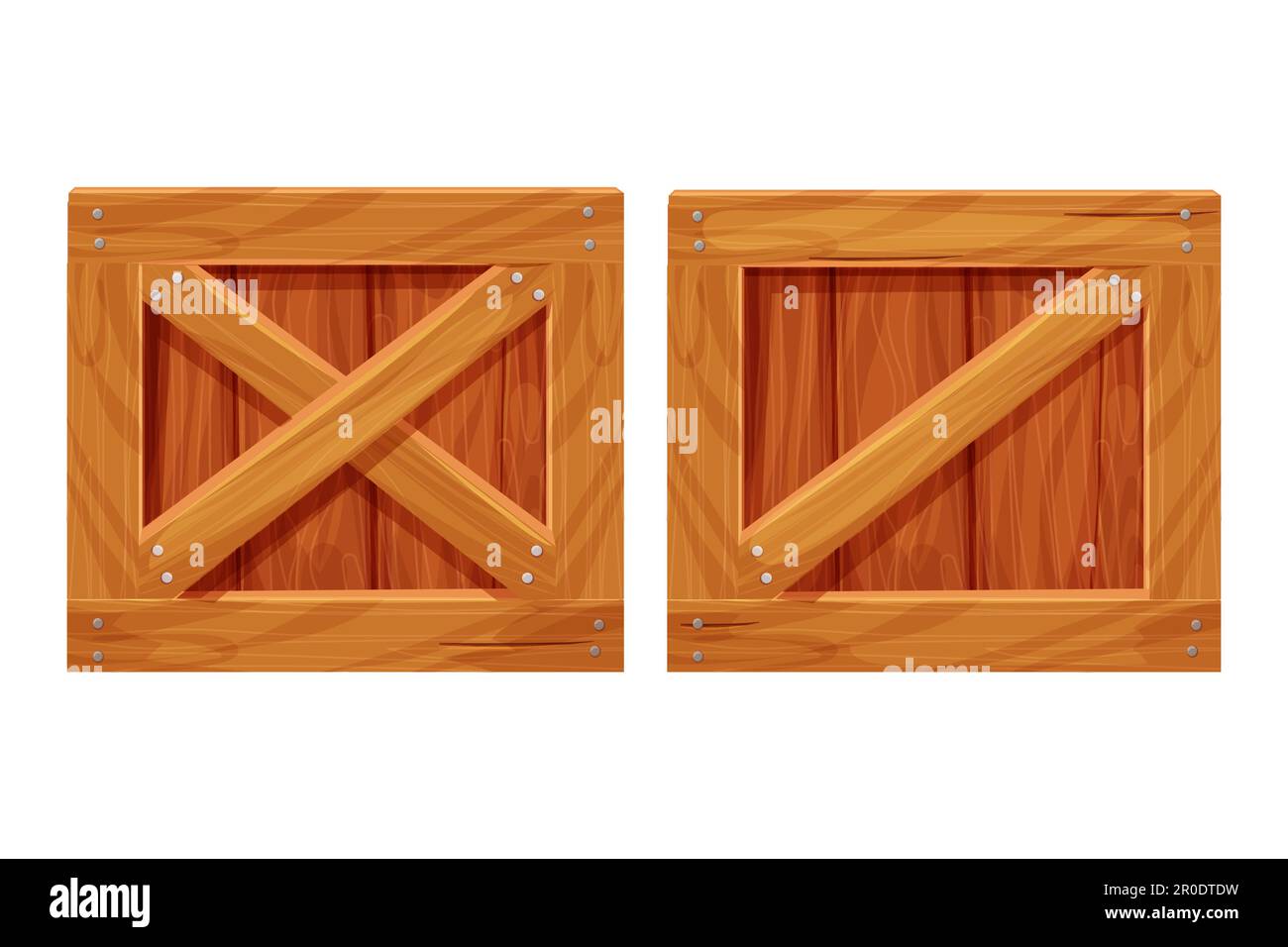 Set Wooden box, delivery container in cartoon style, game asset ...