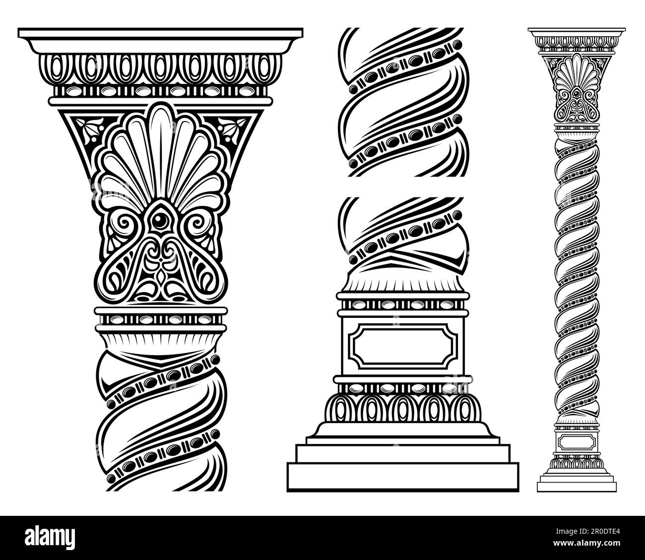 Oriental twisted antique seamless engraved column pattern. Vector ...
