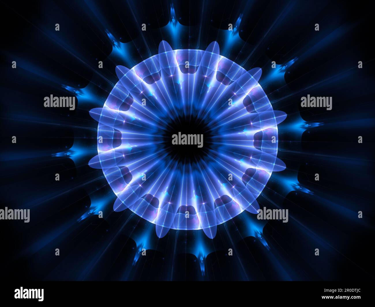 Blue glowing galactic analog clock face, computer generated abstract ...