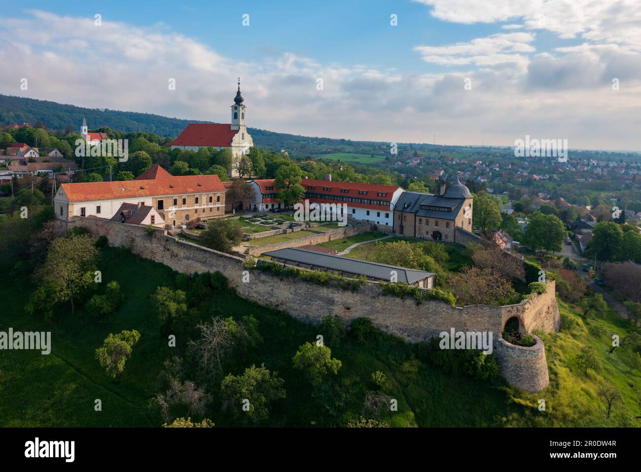 Aerial view about the castle of Pecsvarad. The building is a fortified ...