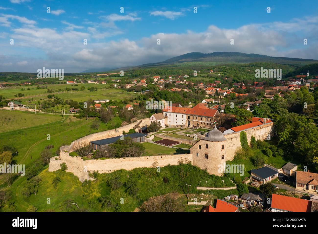 Aerial view about the castle of Pecsvarad. The building is a fortified ...