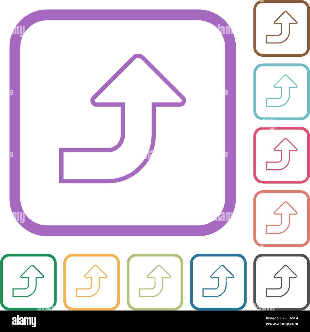 Right top side turn arrow outline simple icons in color rounded square ...
