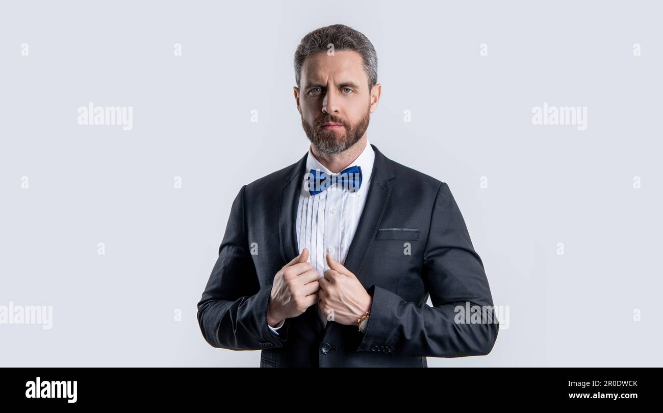 face of tux man in studio. photo of man wearing tux. man wear tux ...