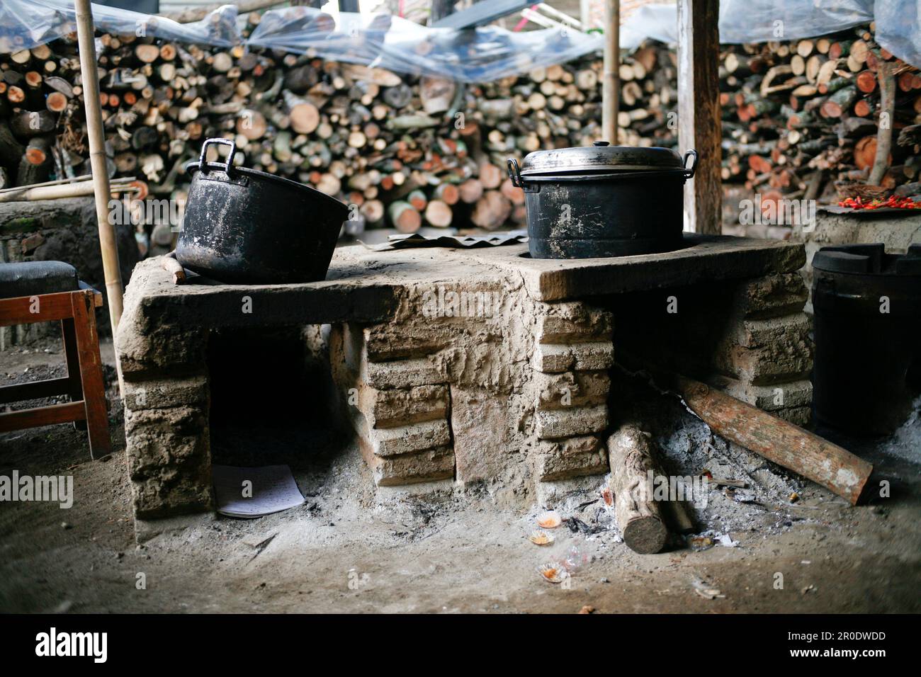 Rural kitchen. Traditional stoves used by residents in rural Indonesia ...