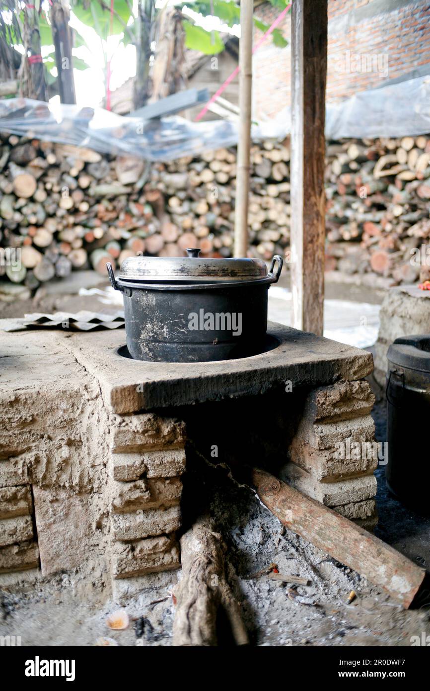 Rural kitchen. Traditional stoves used by residents in rural Indonesia ...