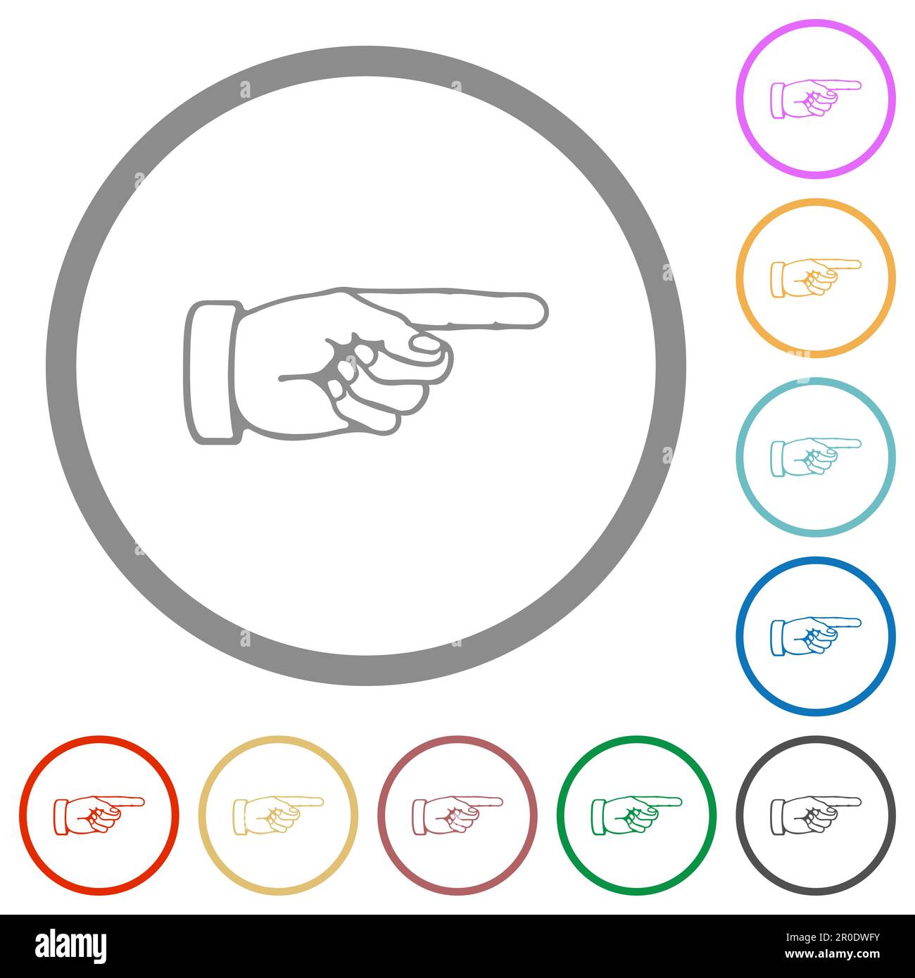 Right pointing hand outline drawing flat color icons in round outlines ...