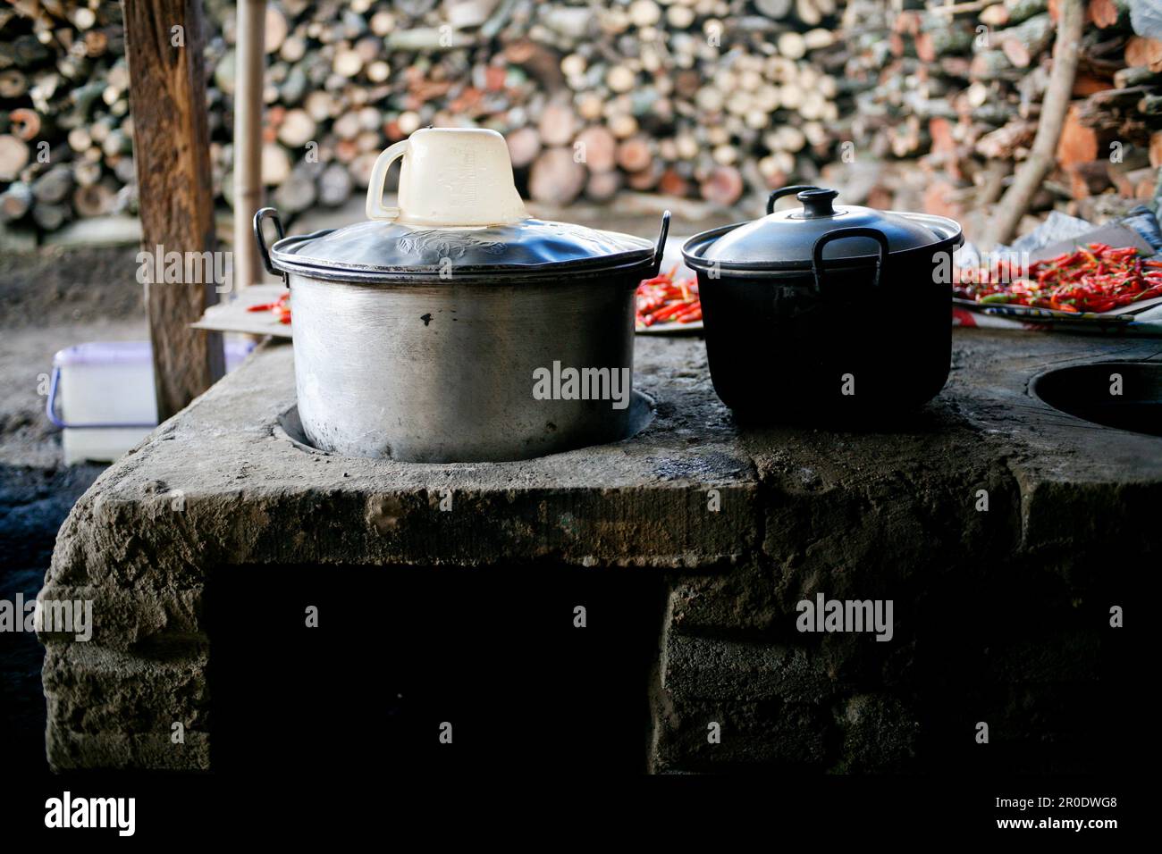 Rural kitchen. Traditional stoves used by residents in rural Indonesia ...