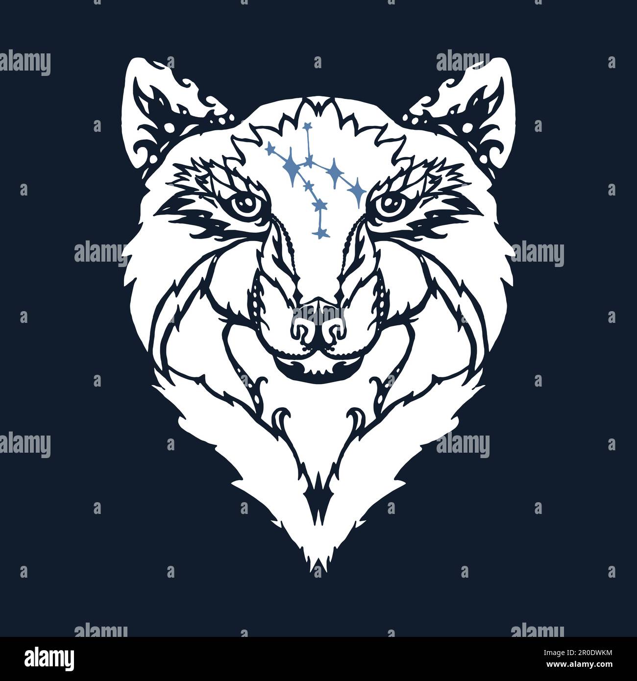 Illustration of isolated detailed wild wolf head in vintage and aztec ...