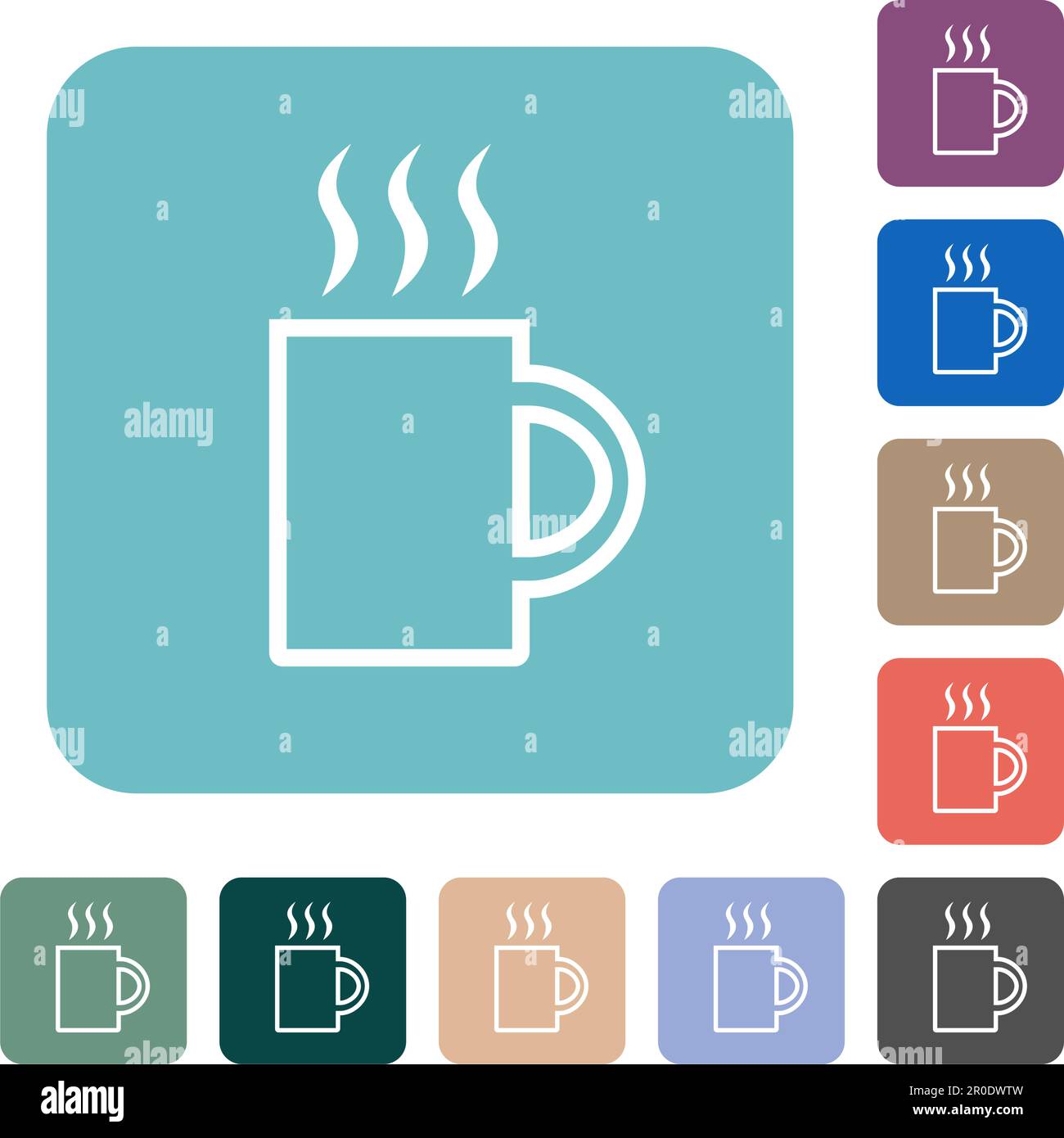 A mug of hot drink outline white flat icons on color rounded square backgrounds Stock Vector ...