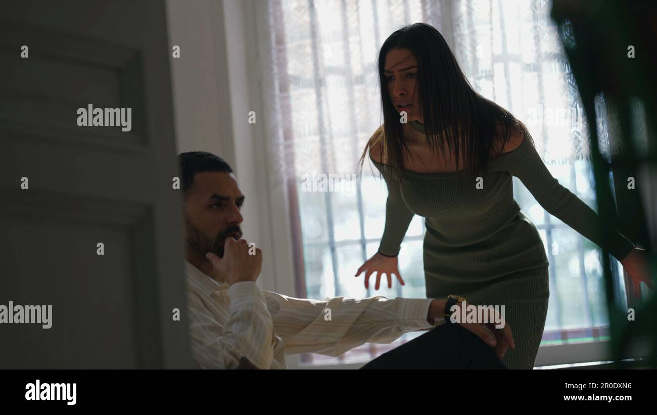 Girlfriend screaming and yelling at cold unresponsive boyfriend. Couple ...