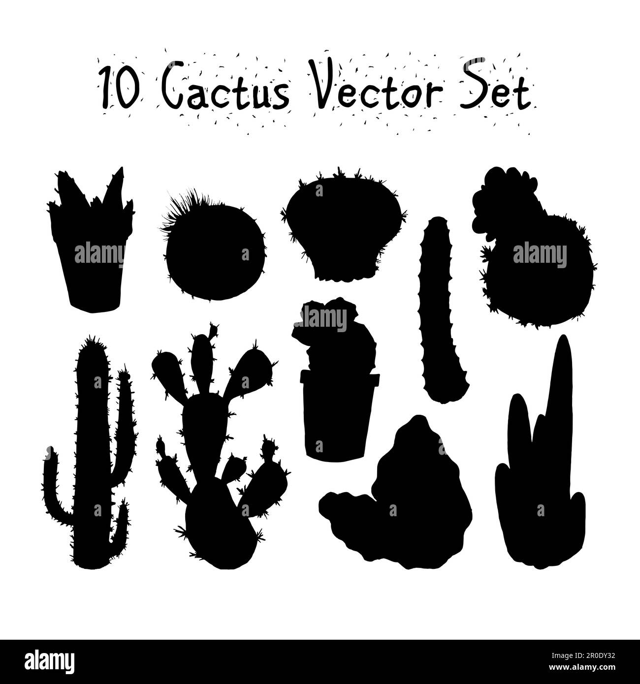 Hand Drawn Isolated Cactuses Silhouettes Set. Cactus in vintage style ...