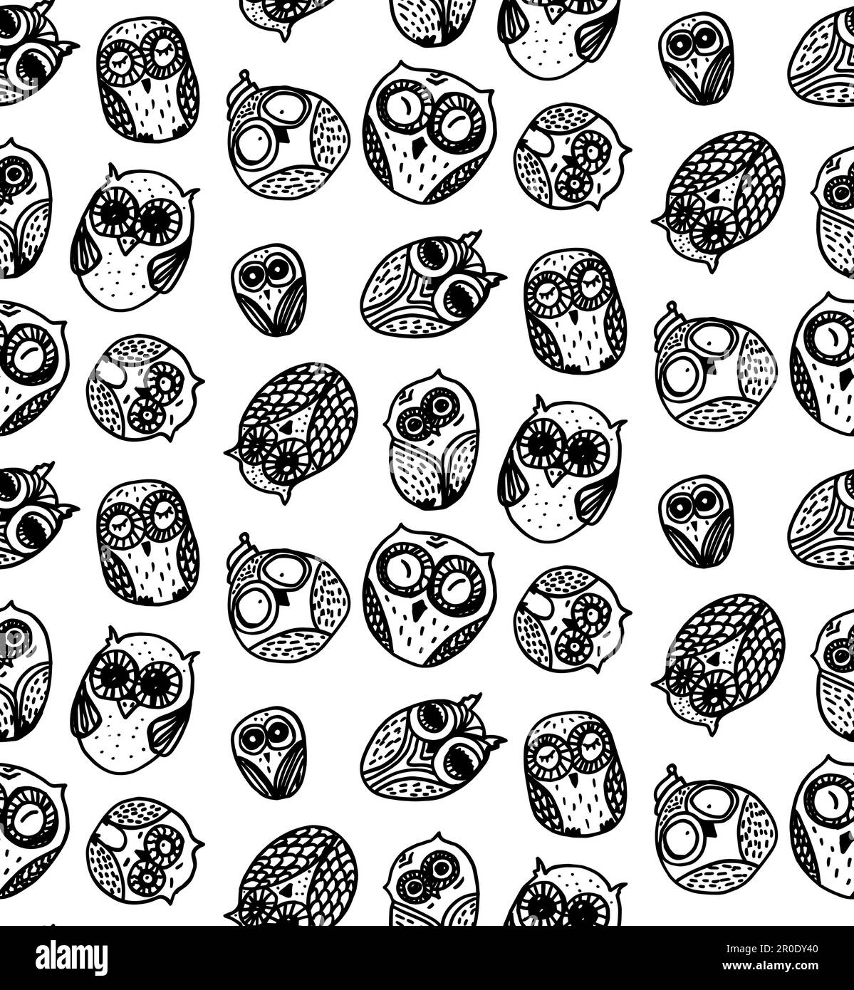 Hand Drawn Funny Owl. Owls seamless pattern for print, fabric, wrap ...
