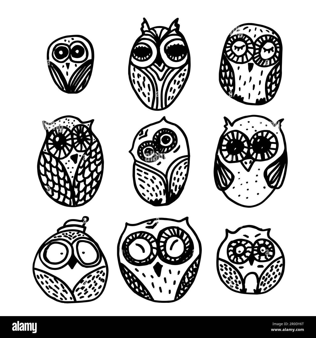 Hand Drawn Funny Owl. Owls set for print, fabric, wrap and illustration ...