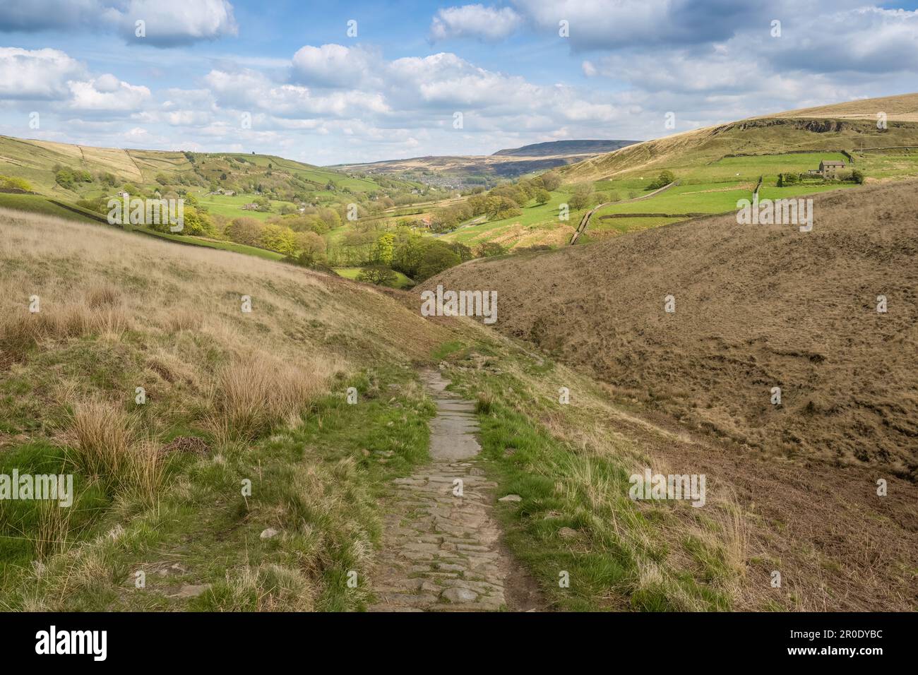 The packhorse bridge on the Standedge trail heading out of Marsden in ...
